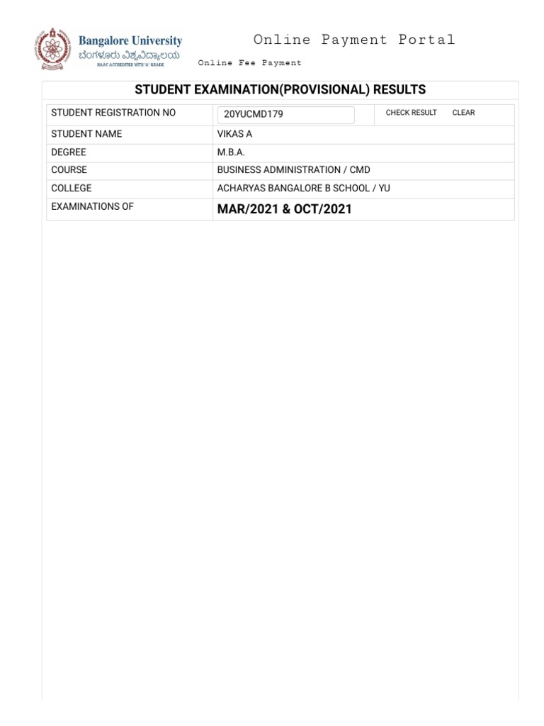 Bangalore University - Provisional Examination Results | PDF | Business ...
