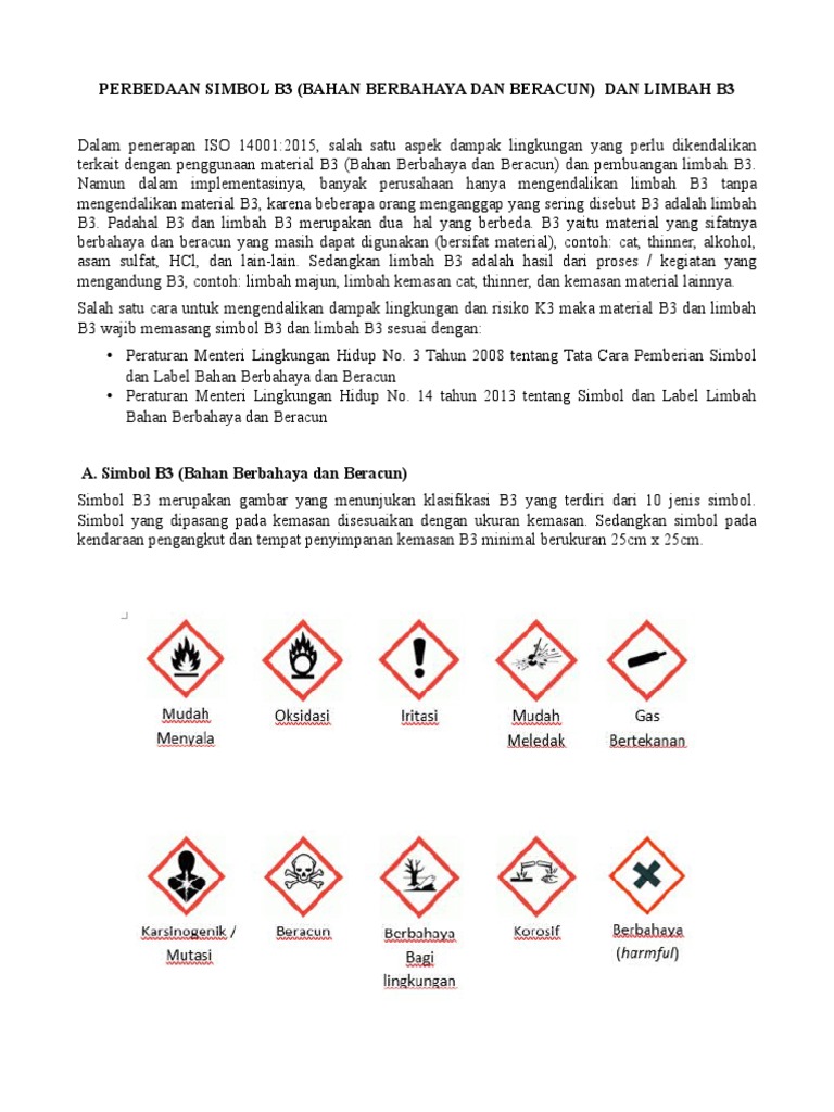 Perbedaan Simbol B3 Dan Limbah B3 | PDF | Bisnis | Griya & Taman