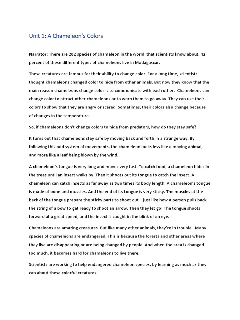 Unit 1 A Chameleons Colors | PDF | Home & Garden | Science & Mathematics