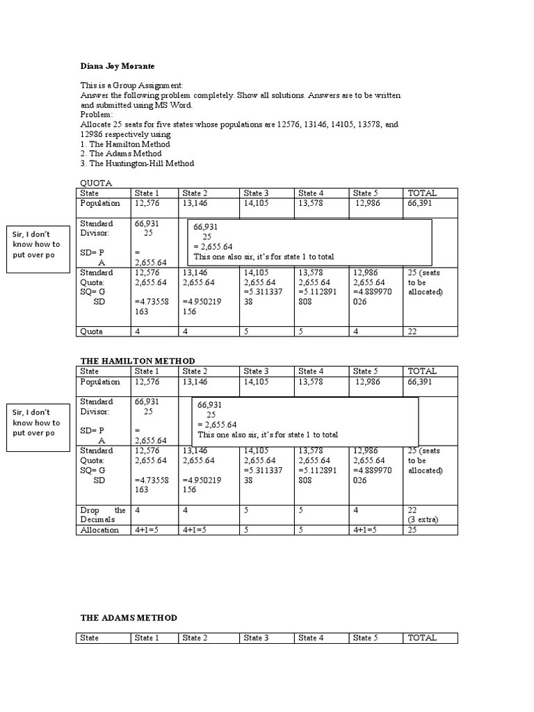 Analysis of Seat Allocation Methods for Five States Using Hamilton ...