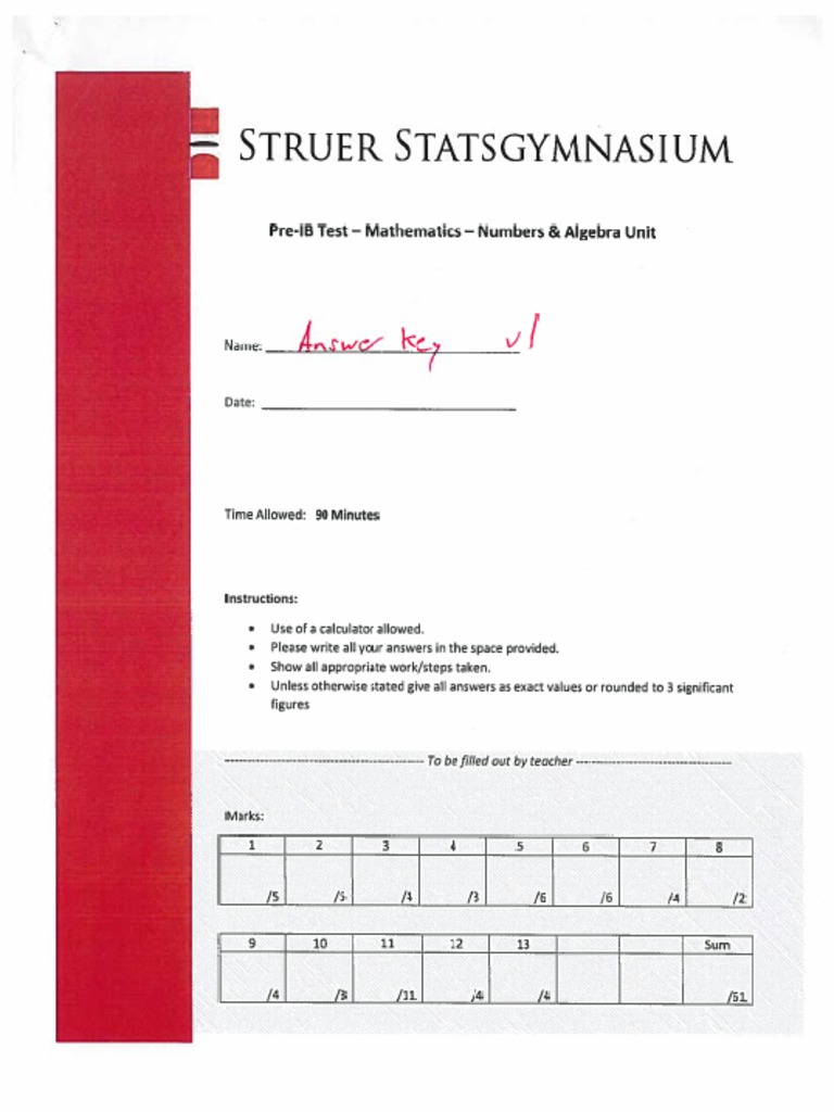 Numbers & Algebra 1 - Answer Key | PDF