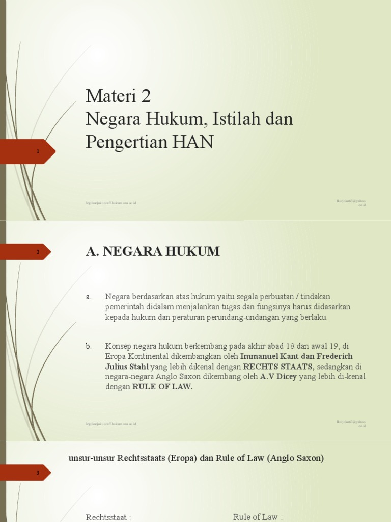Materi 2 (Negara Hukum, Istilah Dan Pengertian HAN) | PDF