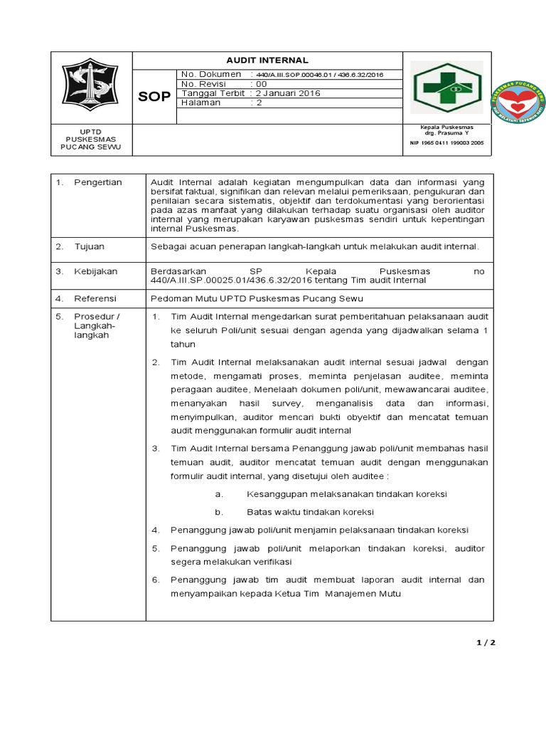 Contoh Sop Audit Internal | PDF