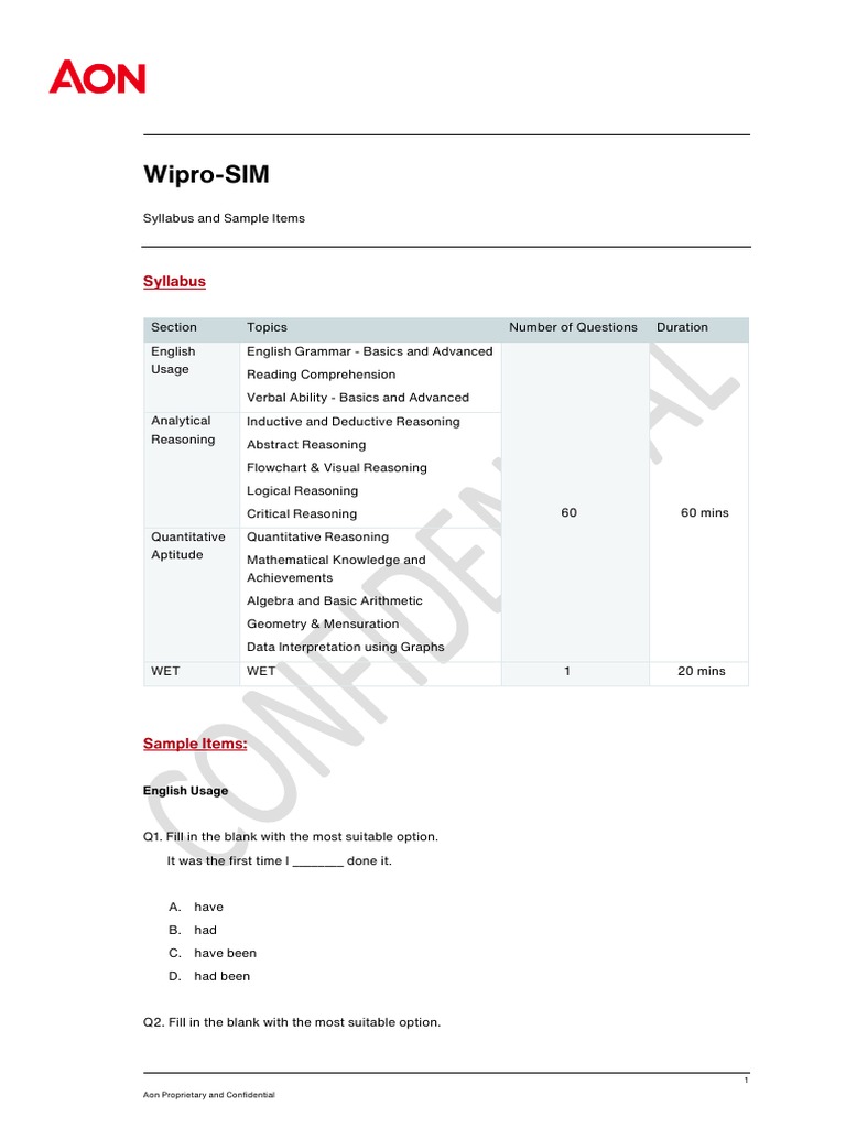 Wipro - SIM 2022 - Sample Items | PDF | Mathematics | Recycling
