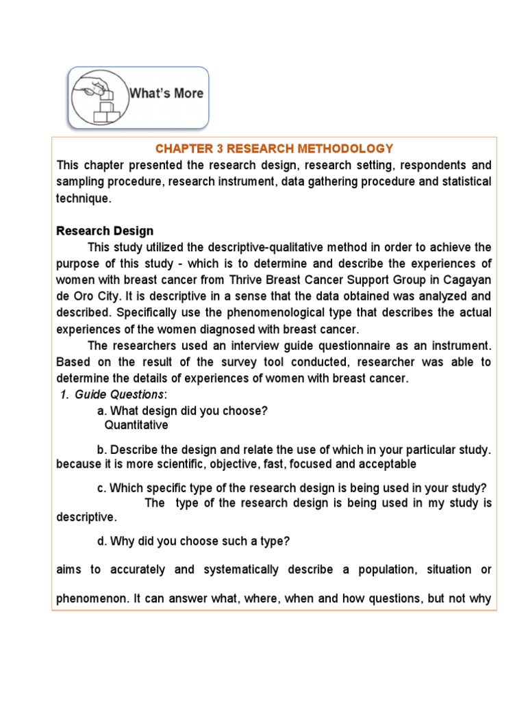 (4c) Module 4 III What's More (p.7), Research Setting (p.7 & 8 ...