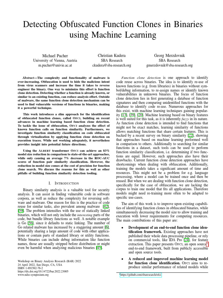 2022-Detecting Obfuscated Function Clones in Binaries Using Machine ... 2022-Detecting Obfuscated Function Clones in Binaries Using Machine ...