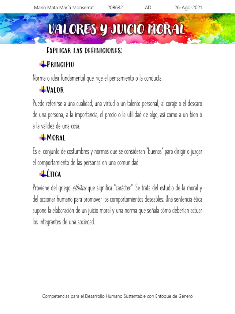 Valores y Juicio Moral | PDF | Relaciones personales, crianza y ...