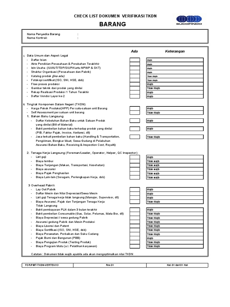 2.1 Checklist Dokumen TKDN Barang | PDF