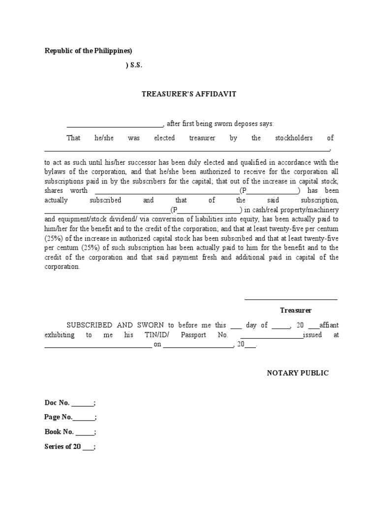 Treasurer's Affidavit Template Philippines | PDF