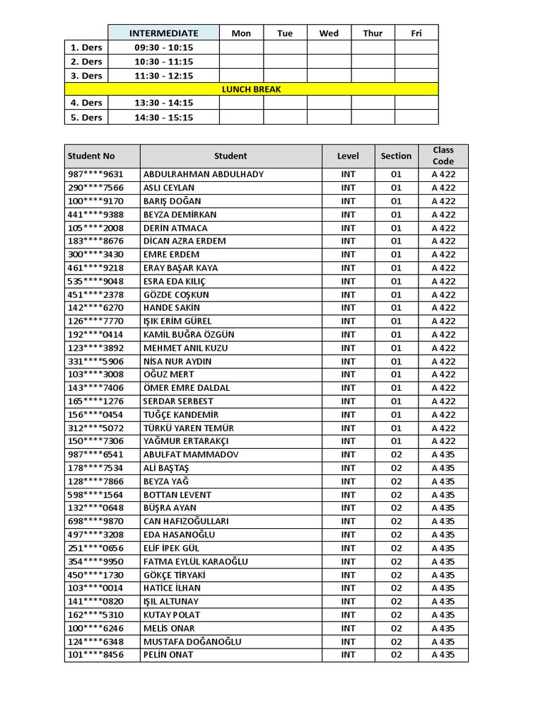 Intermediate Ogrenci Listesi 0 | PDF