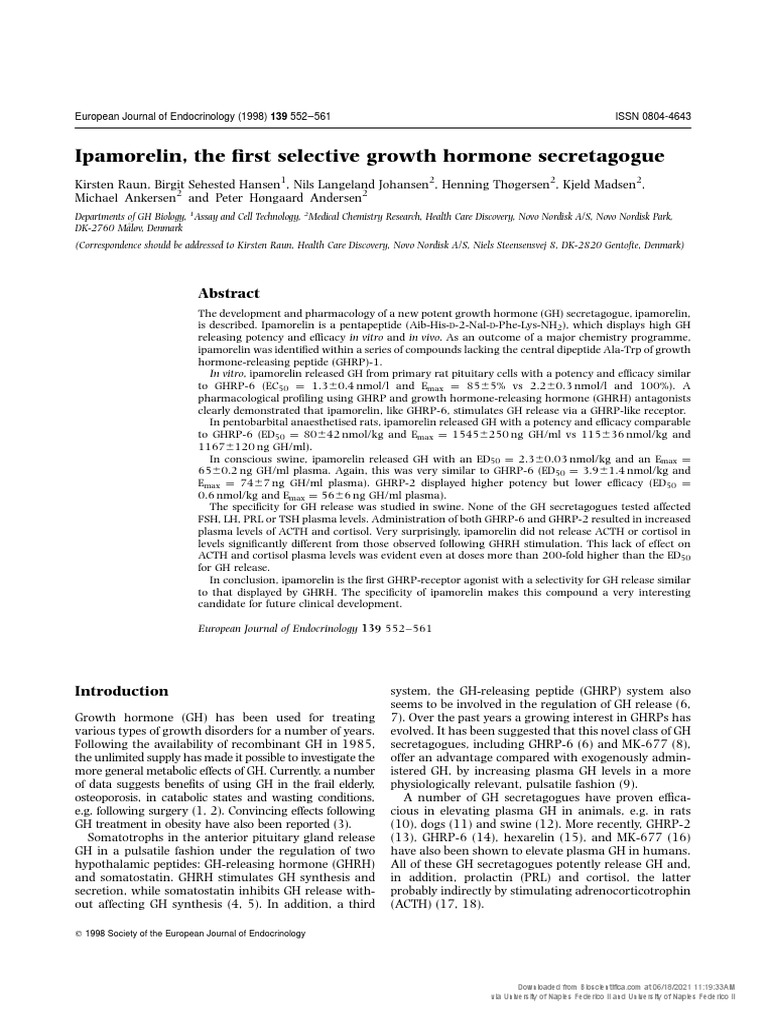 1479683x European Journal Of Endocrinology Ipamorelin The First