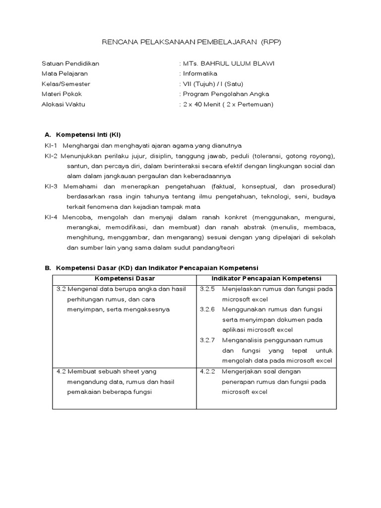 Tujuan Pembelajaran Excel Dasar | PDF