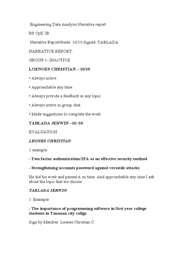 Engineering Data Analysis Narrative Report | PDF Engineering Data Analysis Narrative Report | PDF