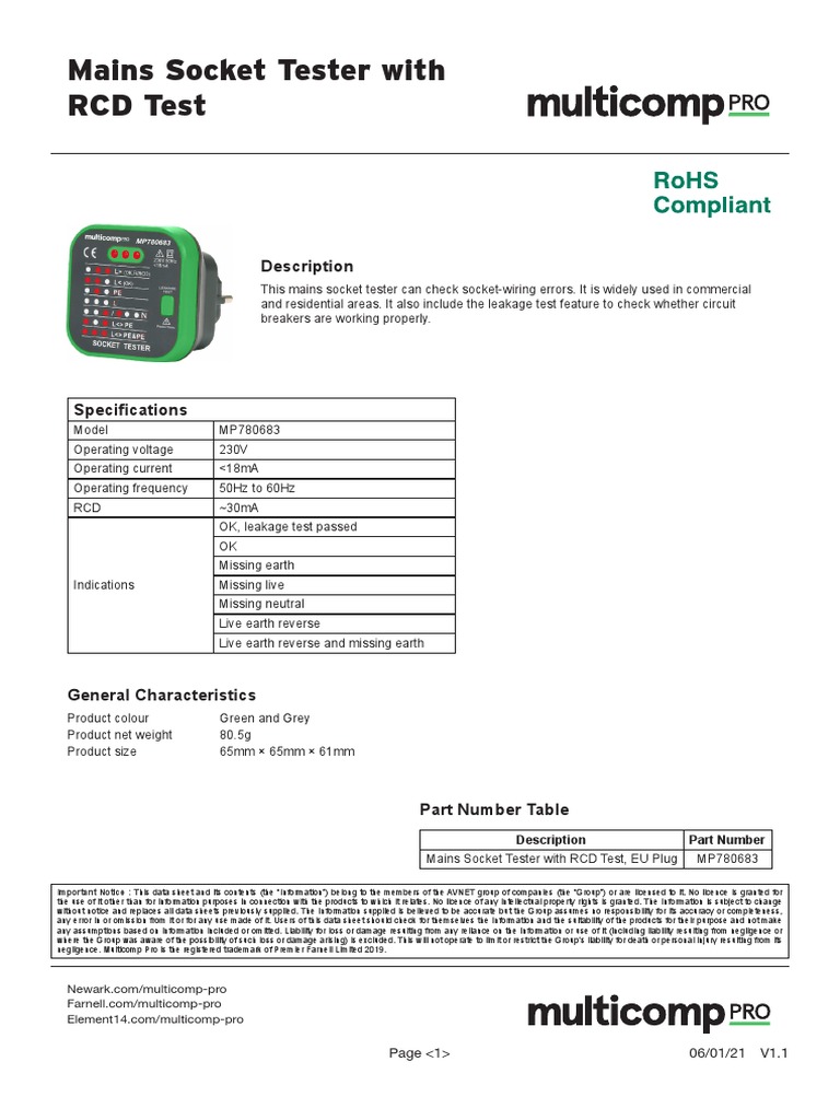 Mains Socket Tester With RCD Test: Description | Download Free PDF ...