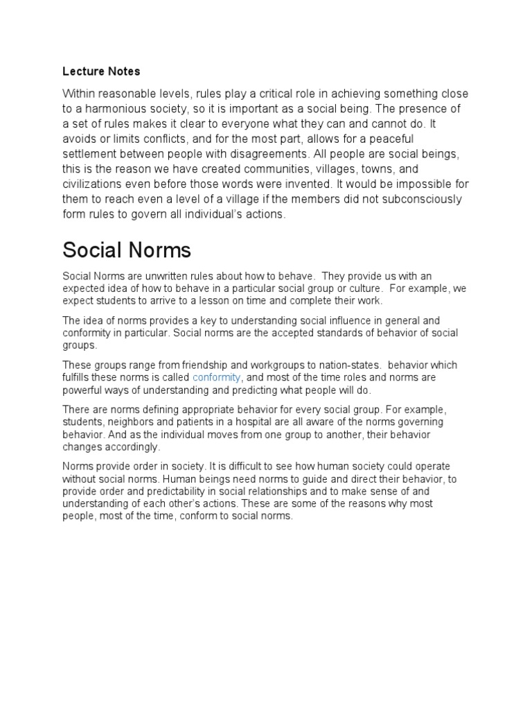 Why Rules Are Important To Social Beings - Lecture Notes | PDF