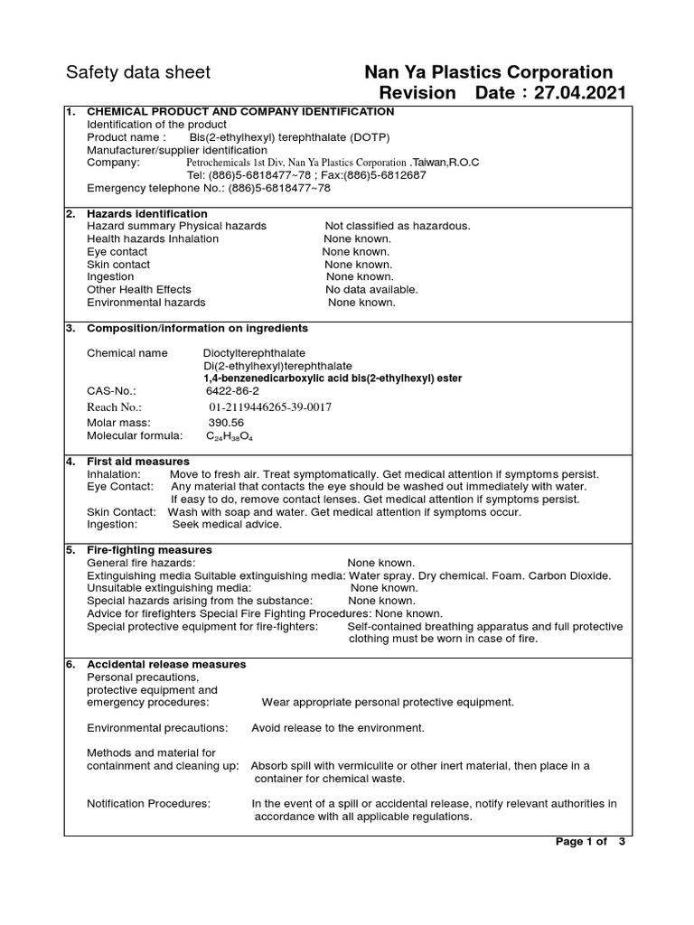 Dotp SDS | PDF | Toxicity | Hygiene
