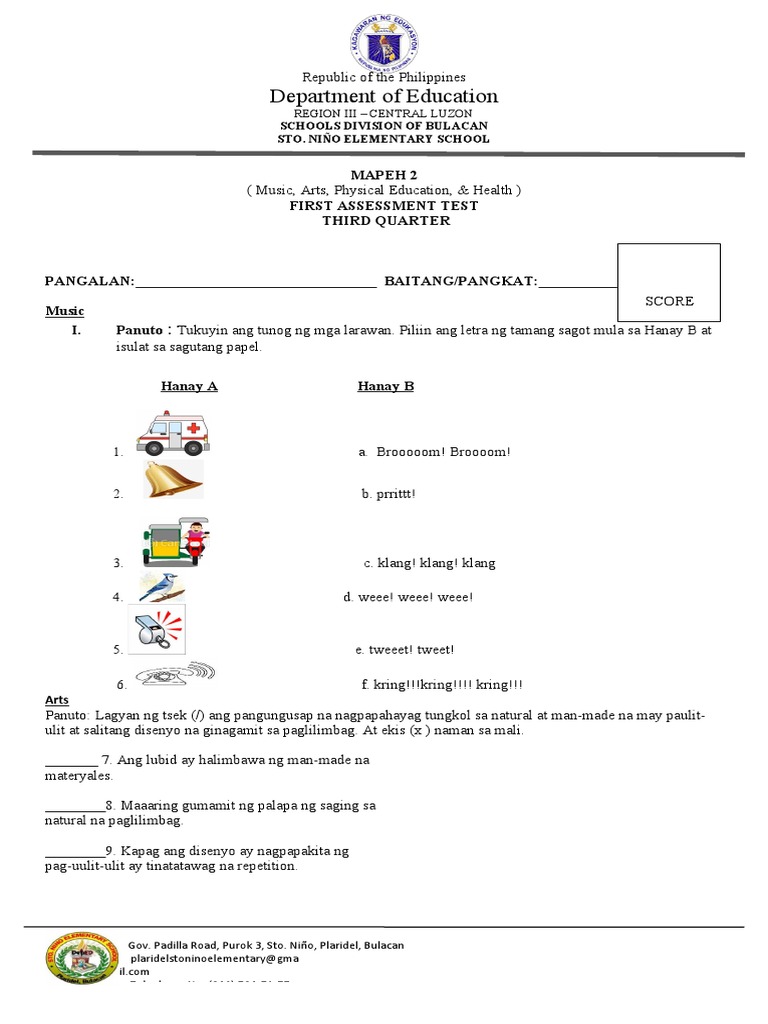FIRST aSSessment tEST 3RDQuarter MAPEH2 | PDF