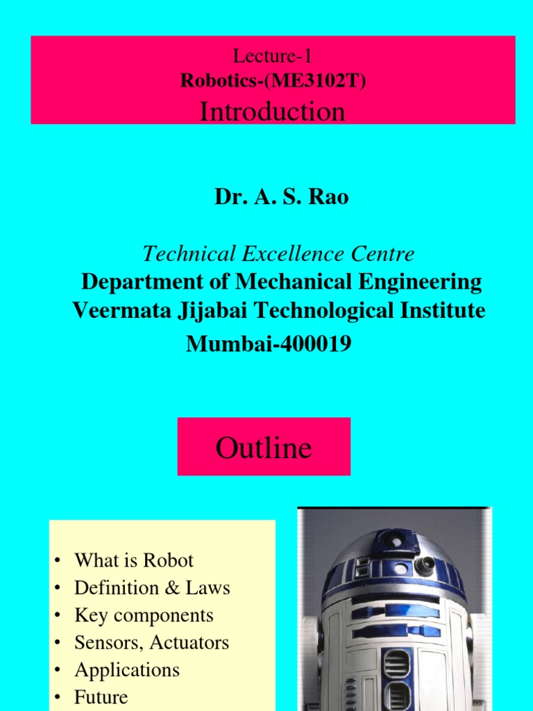 Robo Lecture 1 Pdf Robotics Robot