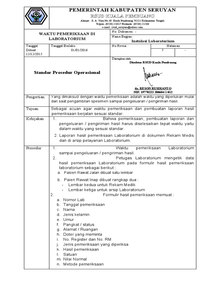 Spo Waktu Pemeriksaan Lab | PDF