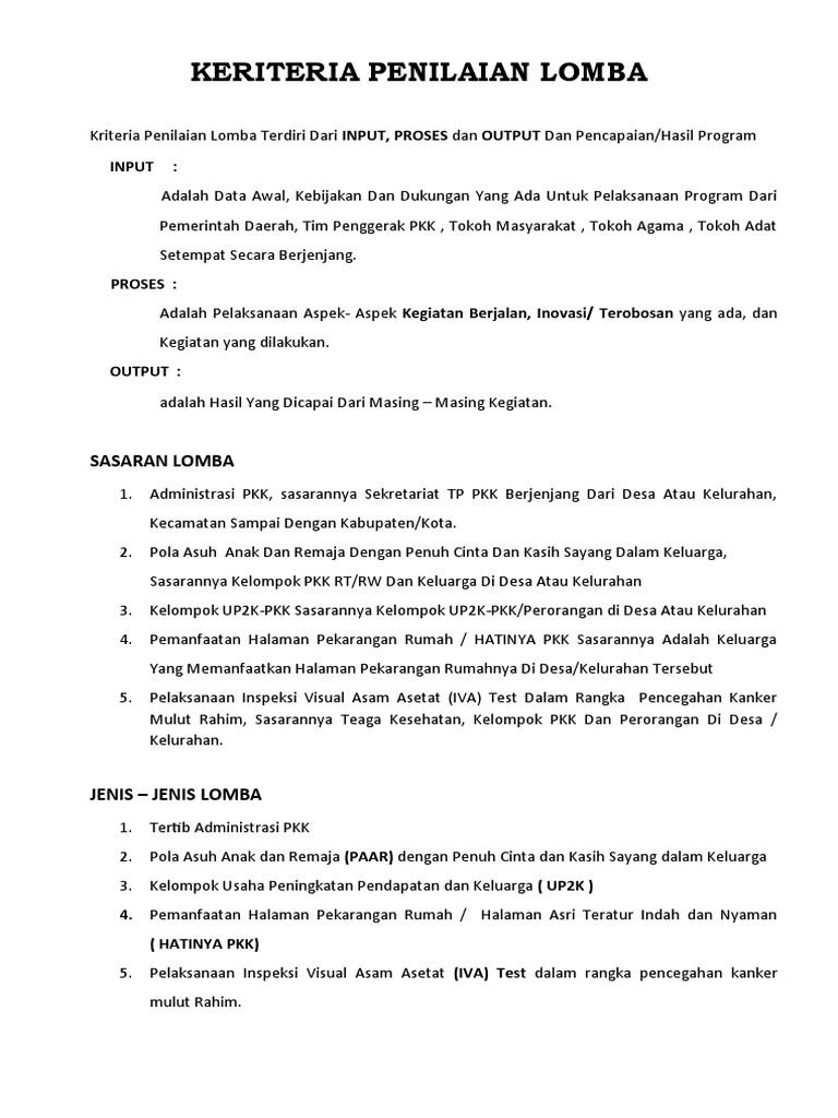 Kriteria Penilaian Lomba Phbs | PDF