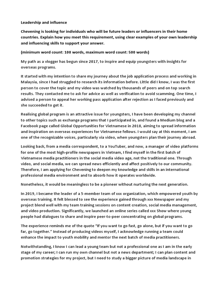 Chevening Scholarship Essay Insights | PDF | Journalism | Social Media