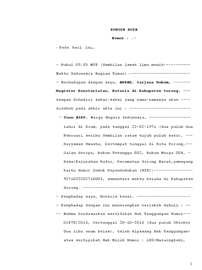 Akta Konsen Roya di Sorong | PDF