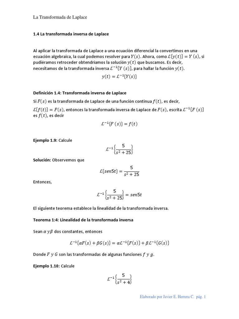 Transformada Inversa de Laplace | PDF | Transformada de Laplace ...