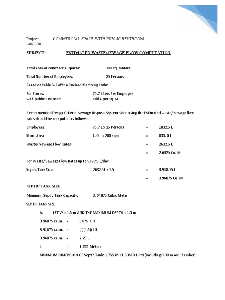 Septic Tank Computation | PDF