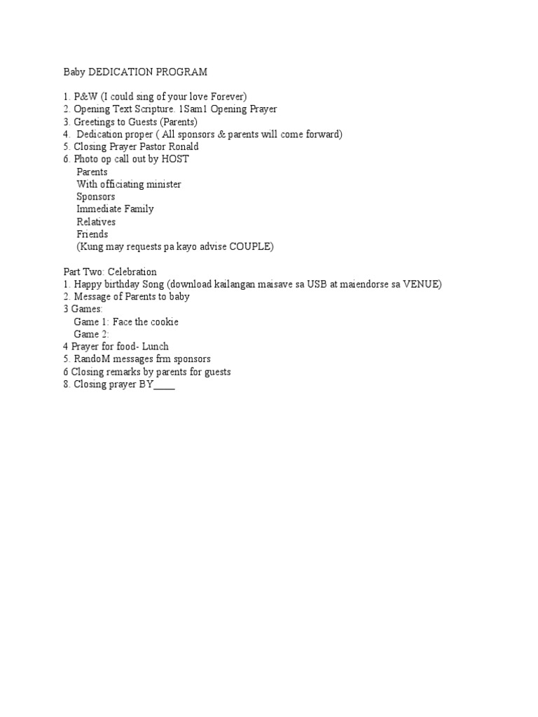 Dedication Sample Program | PDF