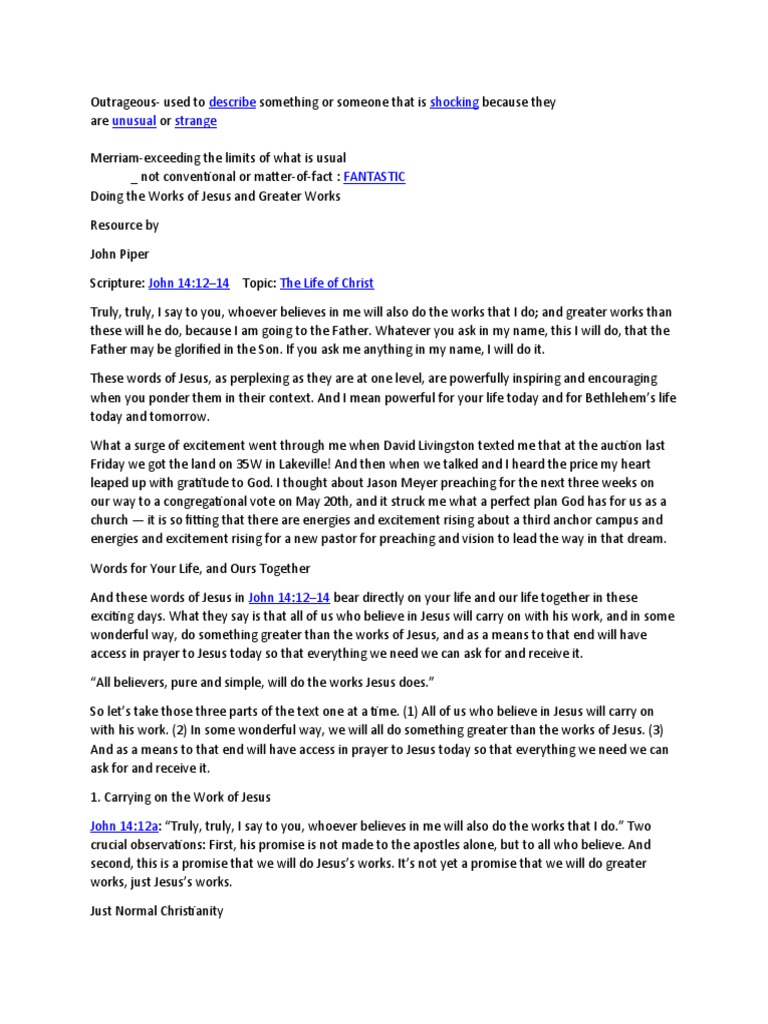 Doing The Works of Jesus | PDF | Jesus | Gospel Of John