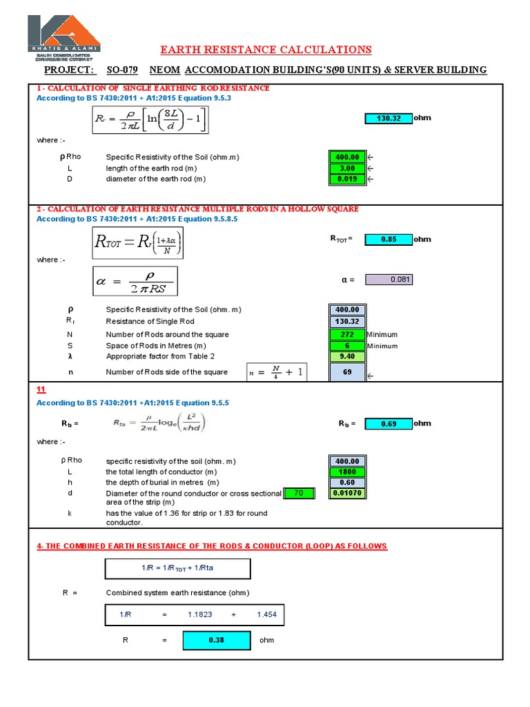 Accomodation (90 Units) &server Block - Earth Resistance Calculation | PDF | Electrical ...