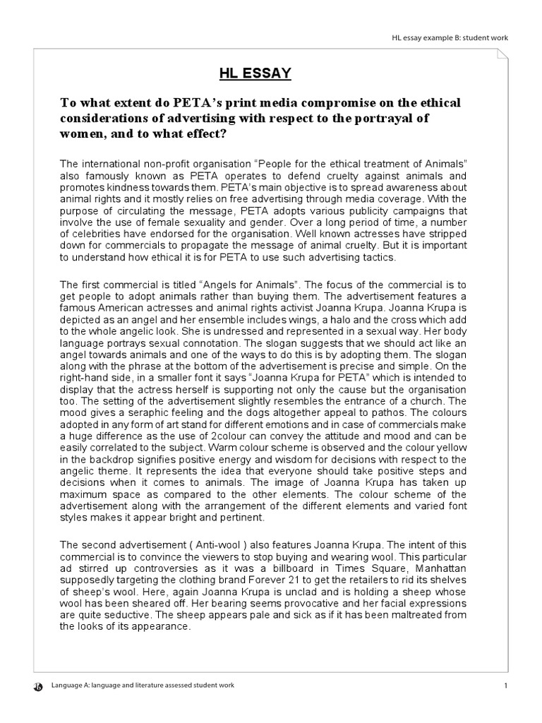 LL HL Essay Example B en | PDF | Advertising | People For The Ethical ...