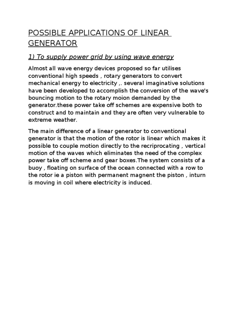 Linear Generator Applications | PDF | Energy Harvesting | Electric ...