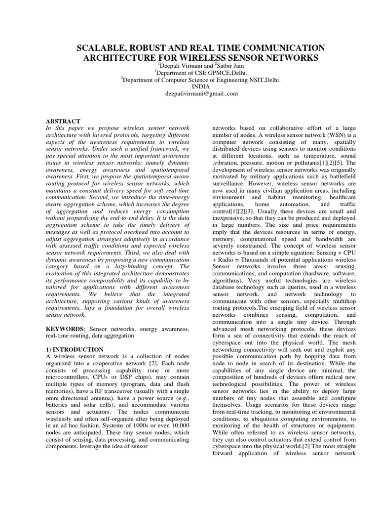 Scalable, Robust and Real Time Communication Architecture For Wireless Sensor Networks | PDF ...