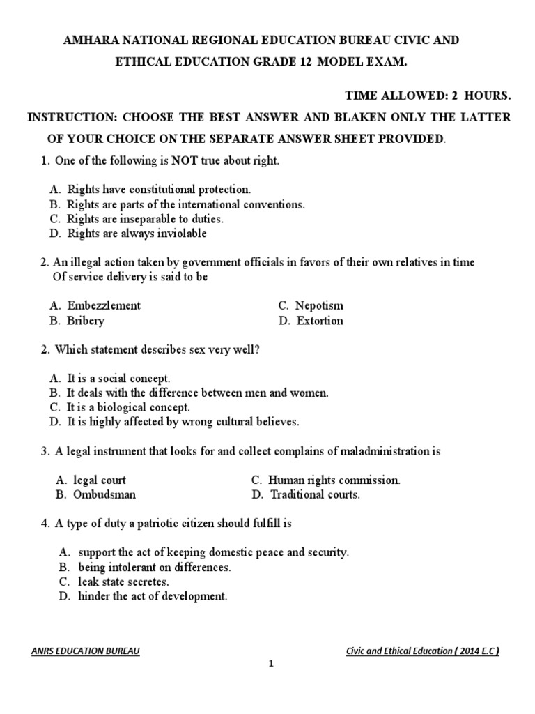 Civics Model Exam 2014 | PDF | Taxes | Political Ideologies
