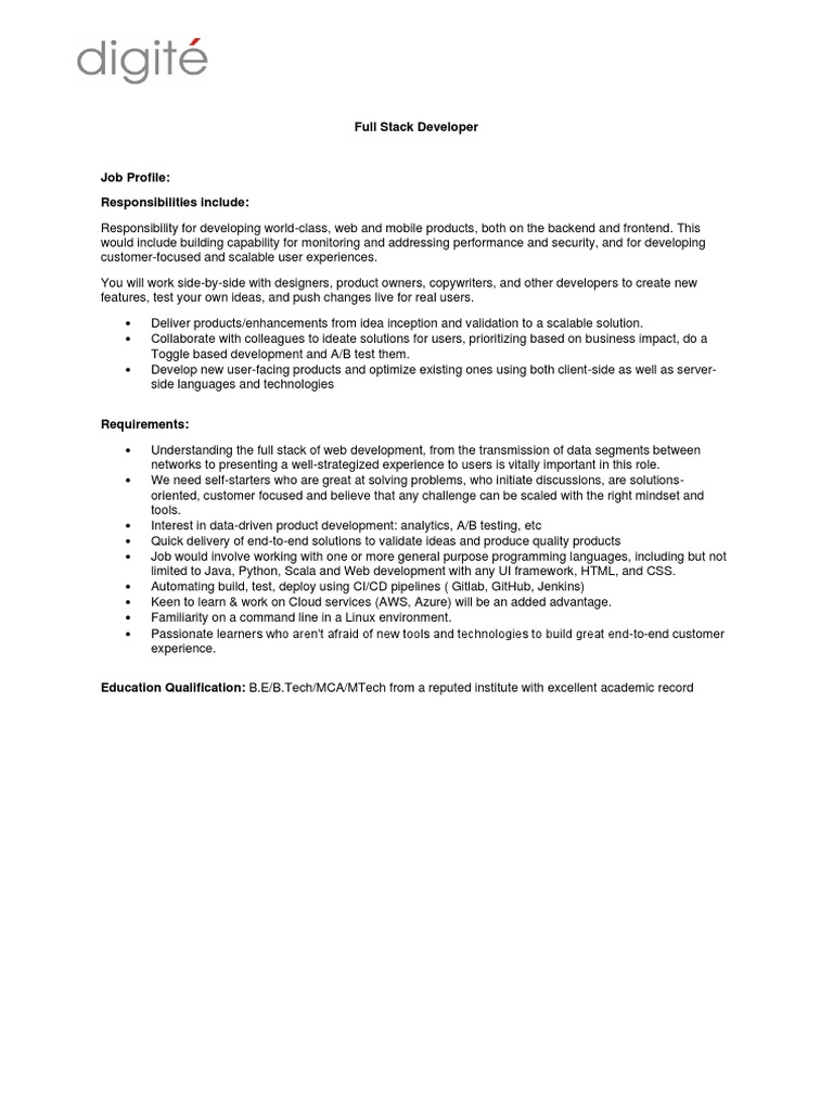 JD - Full Stack Developer - Campus | PDF