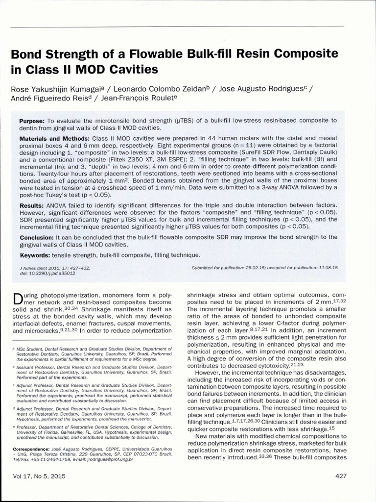 Bond Strength of A Flowable Bulk-Fill Resin Composite | PDF | Dental ...