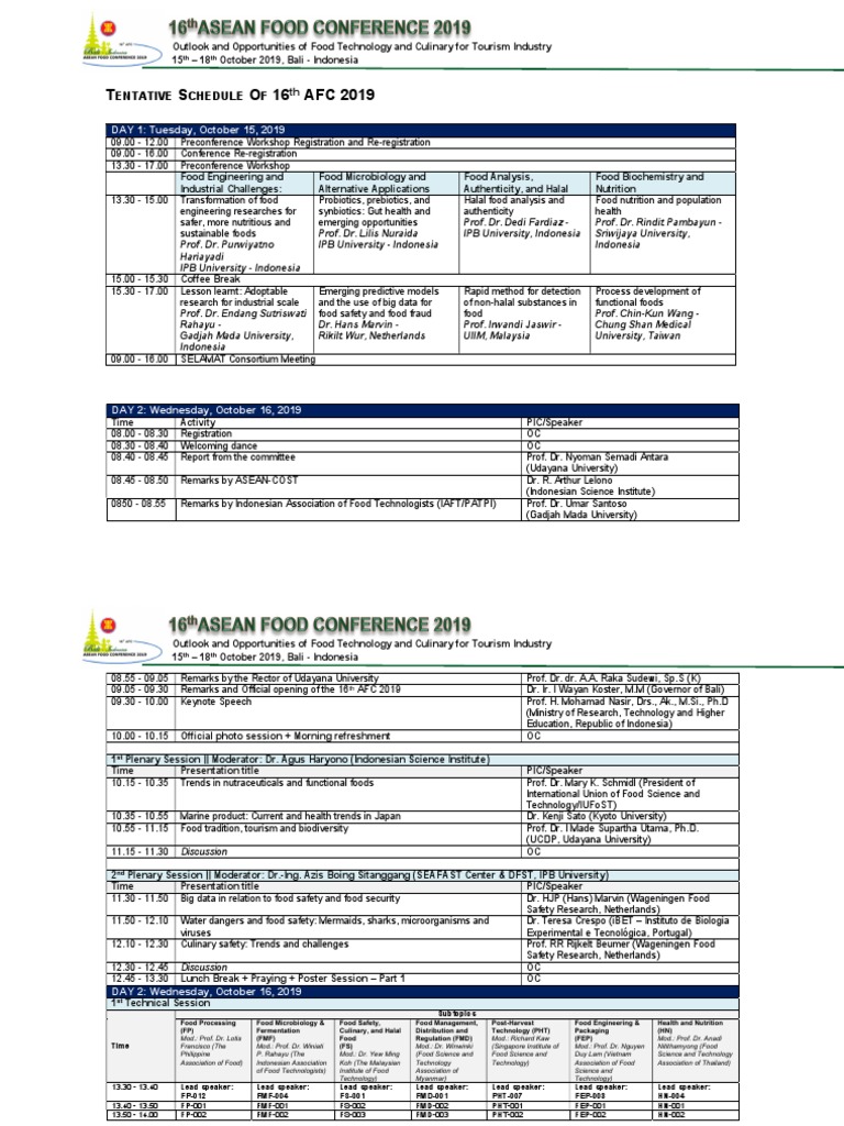 Tentative Schedule of Conference - ABS | PDF | Food Science | Nutrition