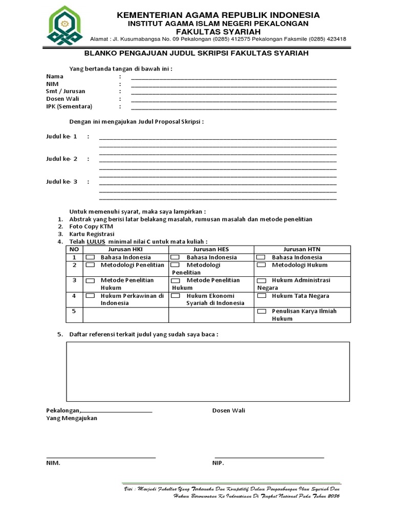 Format Blanko Pengajuan Pengesahan Skripsi | PDF