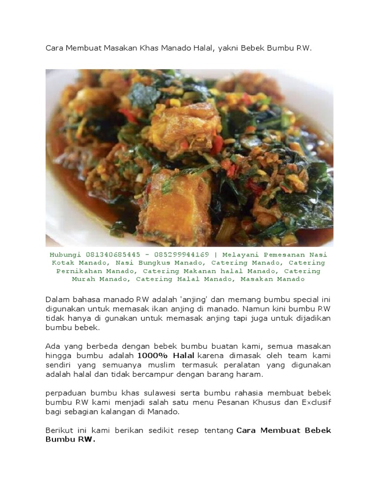 Cara Membuat Masakan Khas Manado Halal | PDF