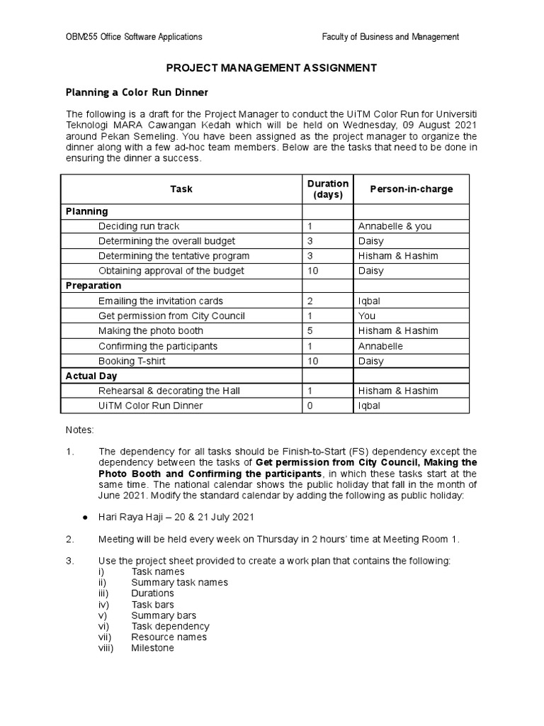 UiTM Color Run Dinner Project Management Assignment | PDF | Computing