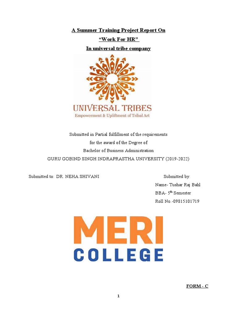 A Summer Training Project Report Tushar Raj Bahl 098 | PDF | Human ...