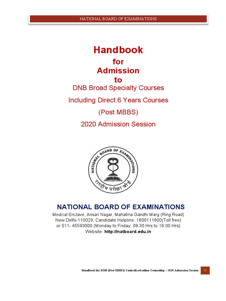 DNB Post MBBS Counseling Handbook 2020 | PDF | Higher Education | Medicine