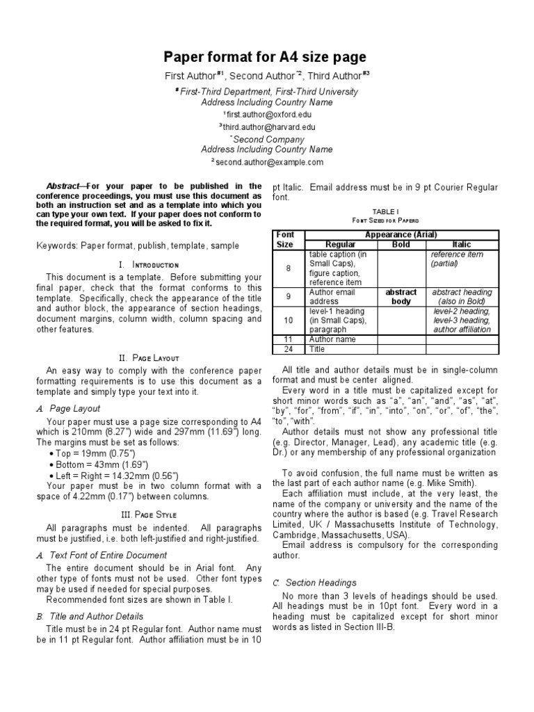 Paper Format For A4 Size Page: First Author, Second Author, Third ...
