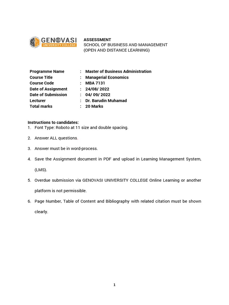 MBA 7131 - Managerial Economic - Case Study 1 | PDF | Monopoly | Expense