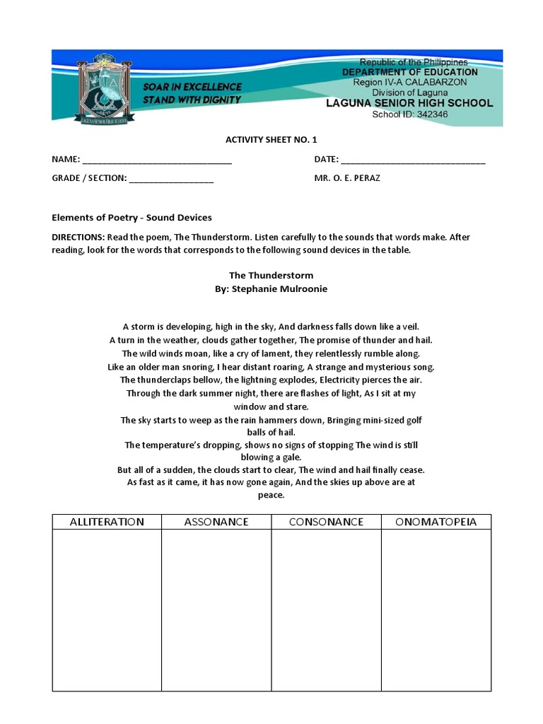 ACTIVITY SHEET NO. 1 Poetry | PDF | Poetry | Meteorological Phenomena