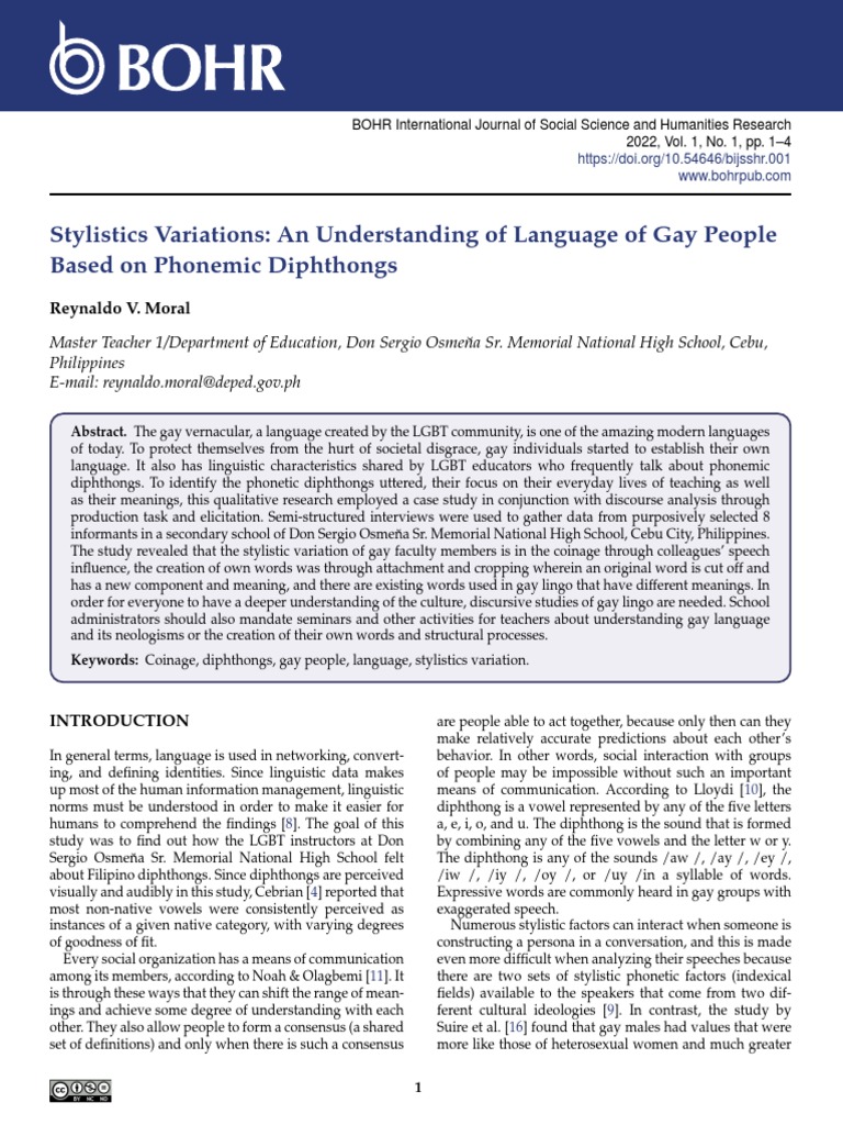 Stylistics Variations: An Understanding of Language of Gay People Based On Phonemic Diphthongs ...