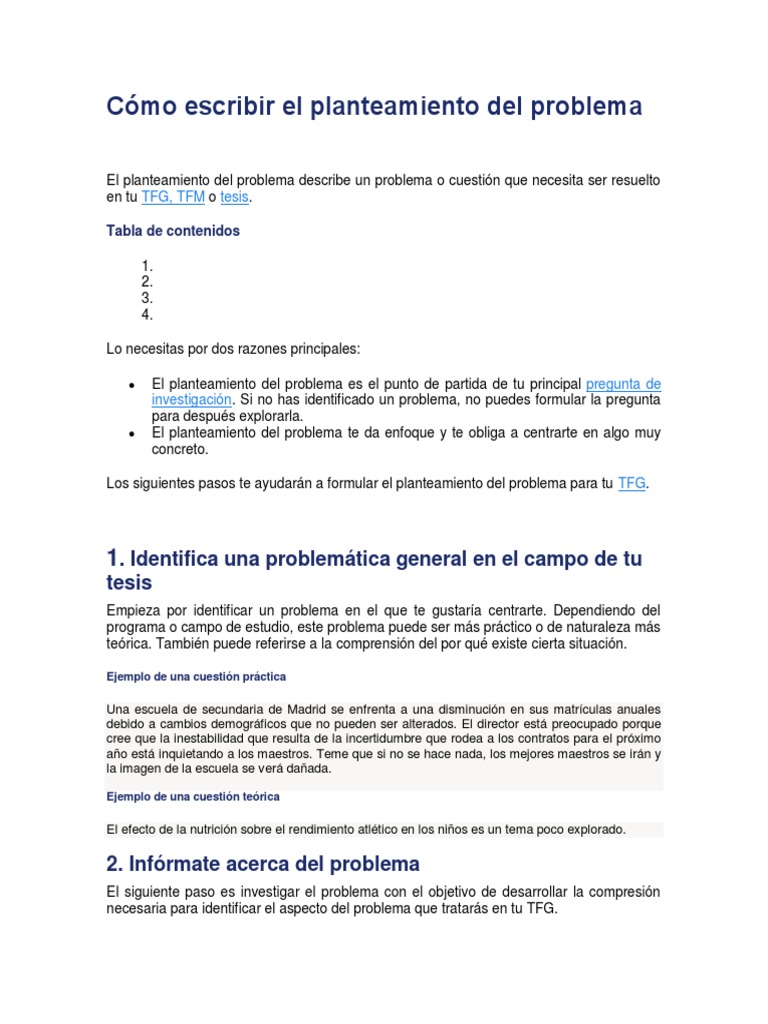 Cómo formular un planteamiento de problema claro y conciso para guiar ...