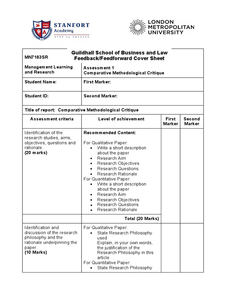 Assessment Form MN7183SR AS1 v01 | PDF | Quantitative Research ...