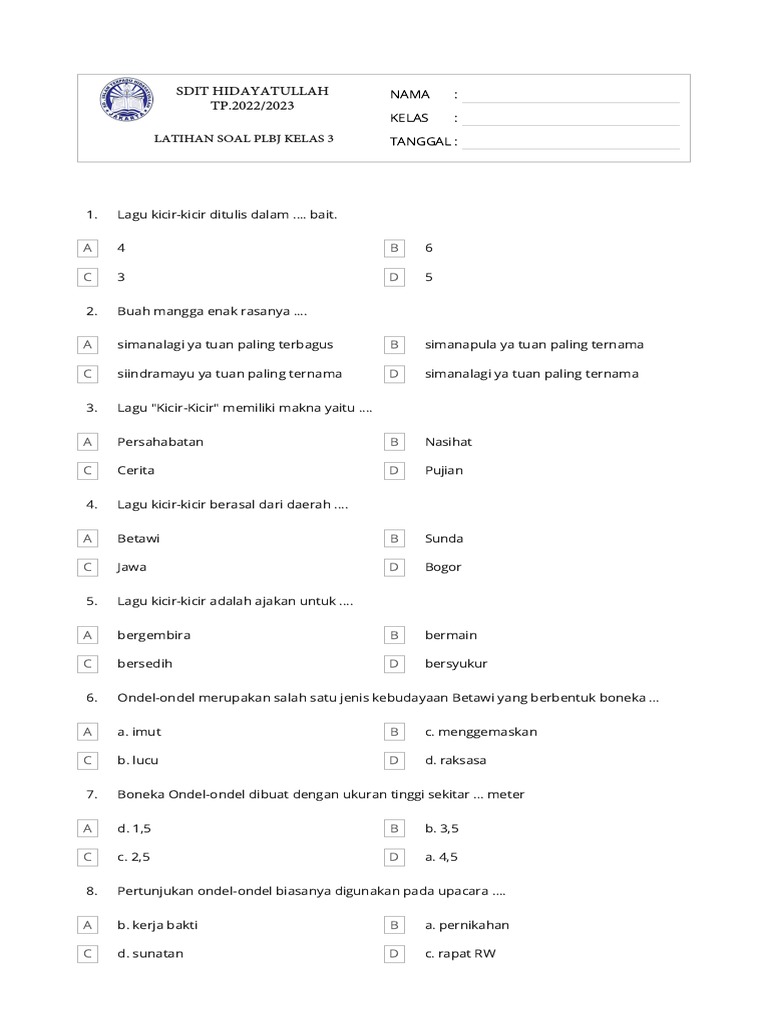 PTS PLBJ Kelas 3 | PDF